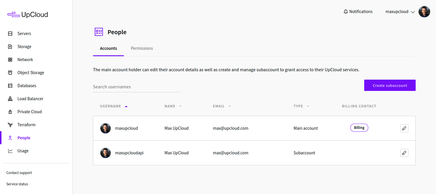 Access Control For Group Accounts - UpCloud